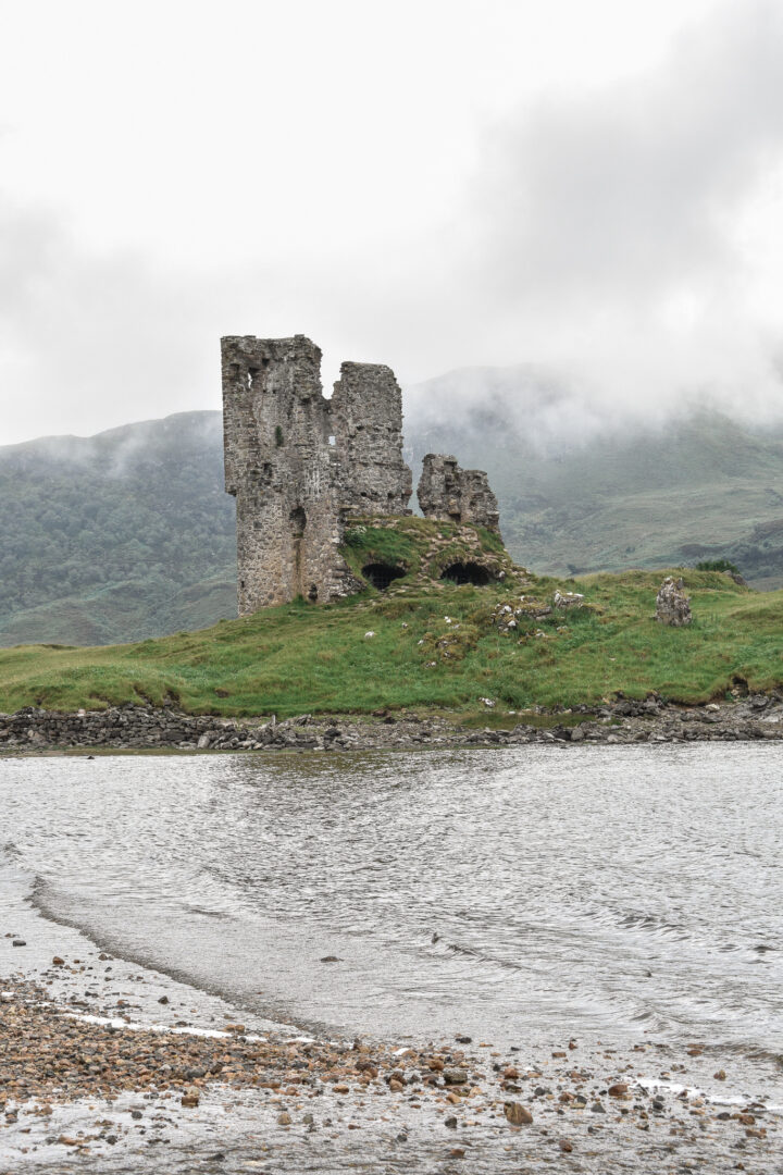 Ardvreck Castle: Ruins & Waterfalls On Loch Assynt, Scotland