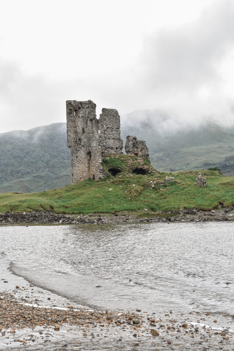 Ardvreck Castle: Ruins & Waterfalls On Loch Assynt, Scotland
